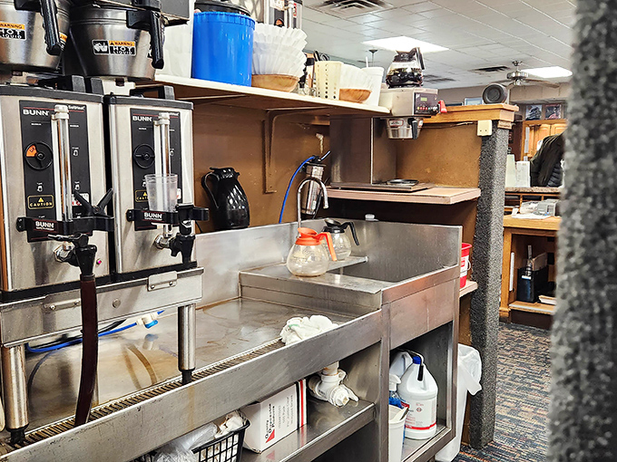 Every coffee pot, syrup dispenser, and condiment has its place&mdash;organized chaos that somehow produces breakfast perfection every time.
