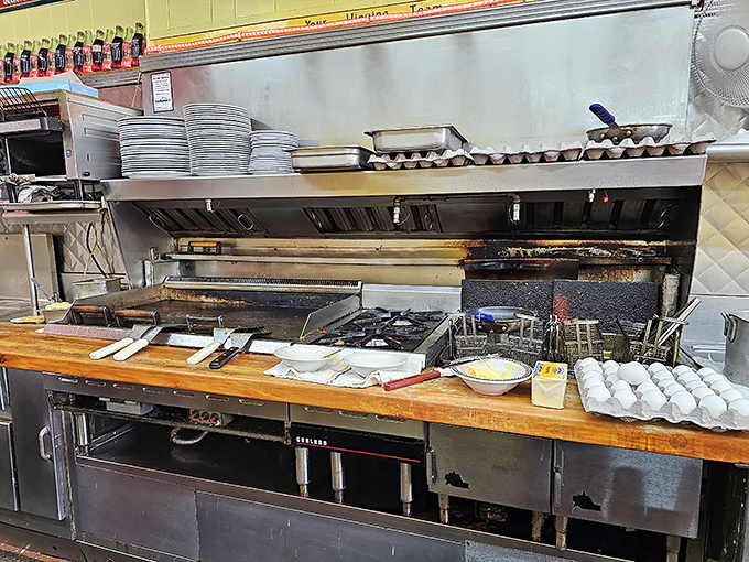 The battle station where breakfast dreams come true&mdash;a well-worn grill that's seen more action than a Hollywood stuntman and twice the character. 