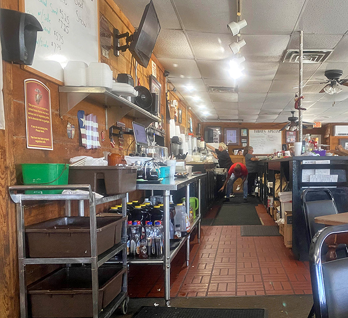 Behind every perfect plate is this kitchen, where breakfast wizards transform simple ingredients into morning masterpieces with practiced precision.