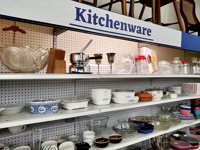 The kitchenware section offers everything from Grandma's Corningware to that pasta maker you'll definitely use more than once. Probably.