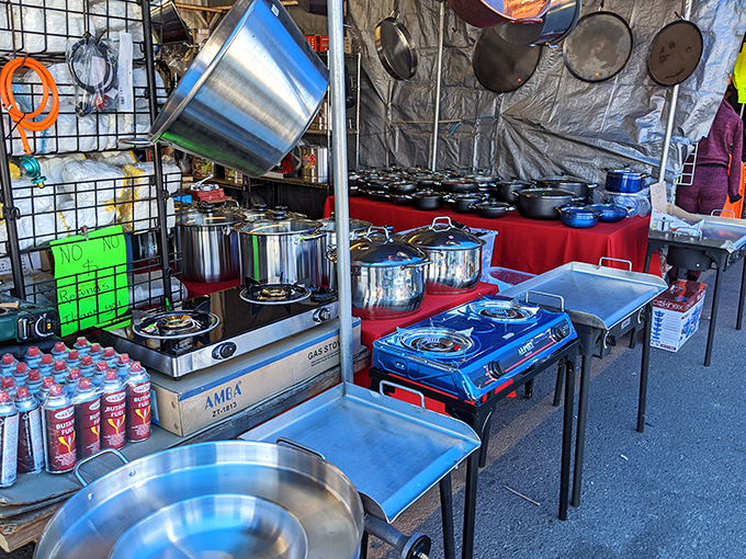 Kitchen equipment galore! From professional-grade pots to portable cooking stations, this vendor has everything but the kitchen sink.