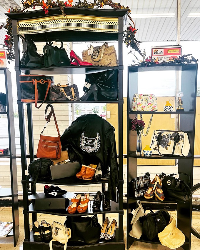 This elegant display of handbags and footwear proves that secondhand luxury can still make a first-class impression.