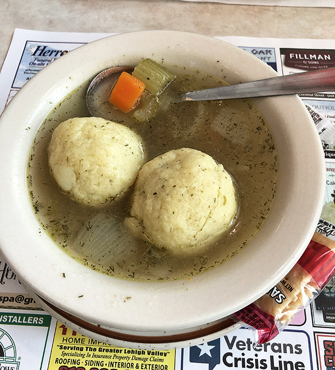 Matzo ball soup: Jewish penicillin that soothes the soul. Those dumplings float like clouds in a savory broth that grandmothers everywhere would approve of.