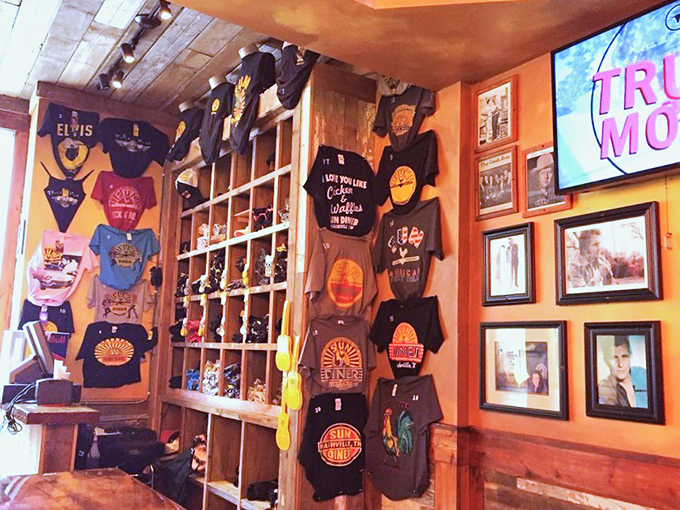 Sun Records merch lines the walls, letting you take home a piece of music history along with memories of that chicken and waffle perfection.
