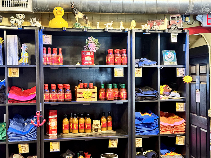 Shelves stocked with house-made sauces and merchandise&mdash;because taking a taste of Yellow Dog home isn't just recommended, it's practically mandatory.