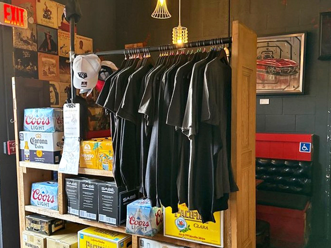 Where t-shirts hang like concert merch, because eating here is worthy of a souvenir.