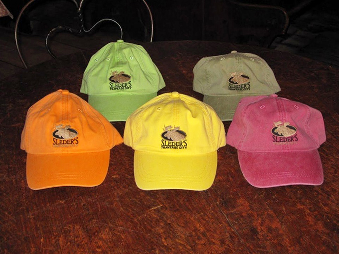 Sleder's merch in colors bright enough to spot a fellow fan across a crowded Cherry Festival. The ultimate Michigan souvenir that isn't fudge.