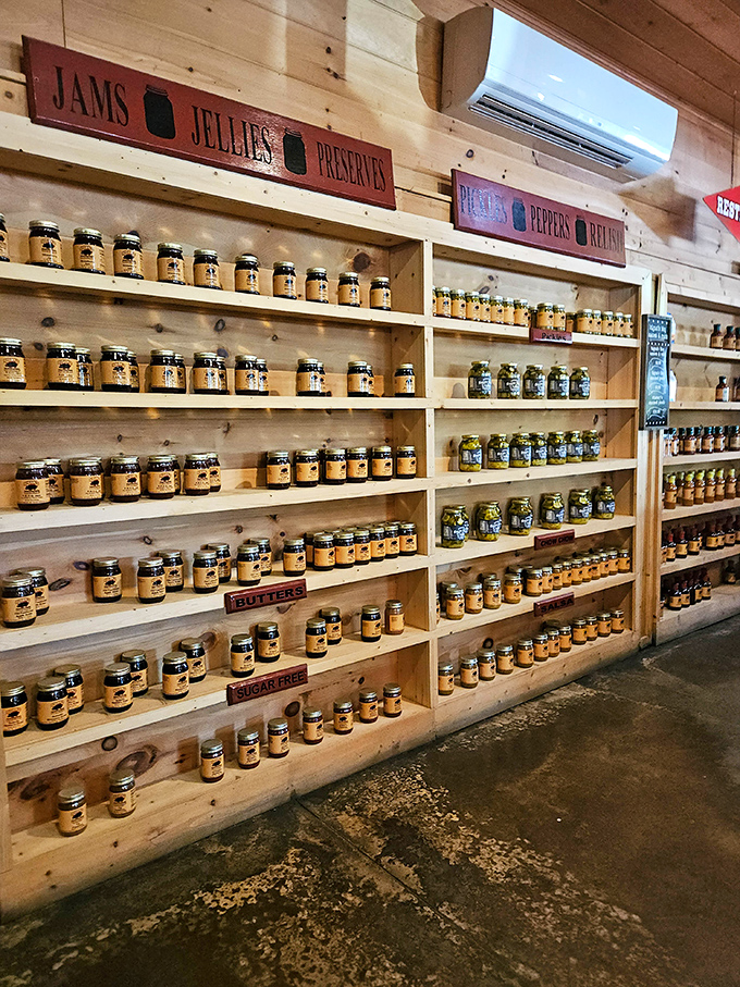 A wall of jarred delights &ndash; preserves, jellies, and sauces that let you take a taste of Bigun's home, prolonging the barbecue afterglow.