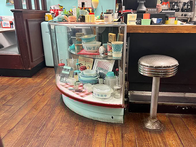 This vintage display case doesn't just showcase merchandise&mdash;it's a time capsule of mid-century kitchen aesthetics that makes collectors swoon.
