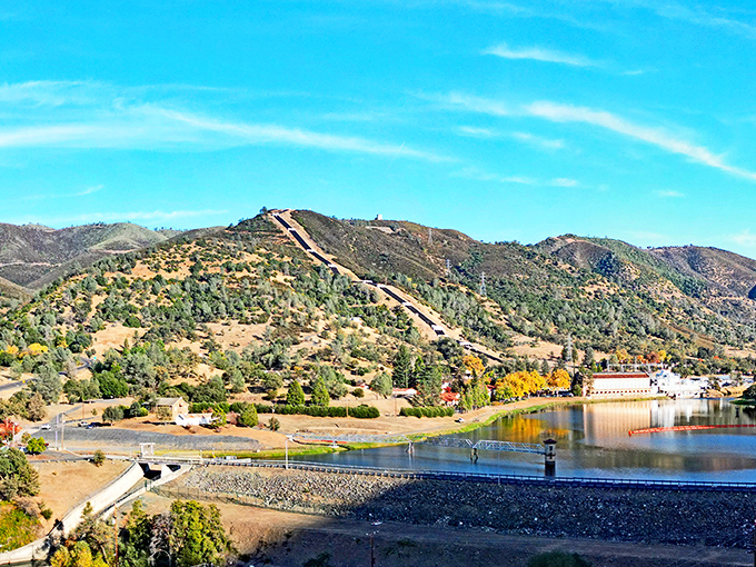 Nature and infrastructure in perfect harmony. This reservoir reflects both clouds and California's ingenious approach to water management.