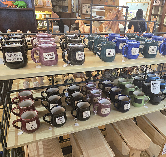 Handcrafted mugs bearing witty sayings ensure your coffee break comes with a side of chuckles.