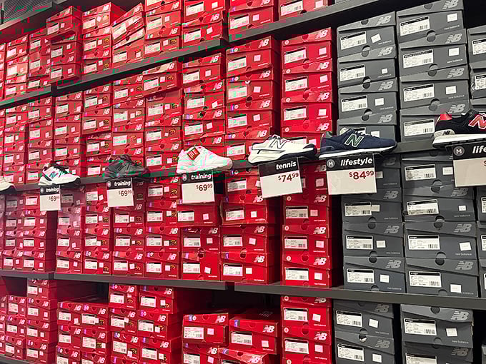 New Balance's wall of possibilities proves that sensible footwear doesn't mean sacrificing style. Your feet and your wallet can both be happy.