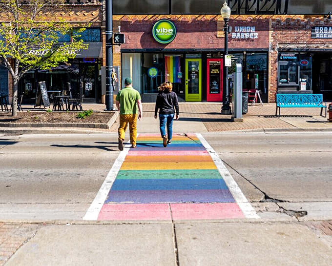 Not Ferndale, but this rainbow crosswalk represents the inclusive spirit found in progressive small towns across America.