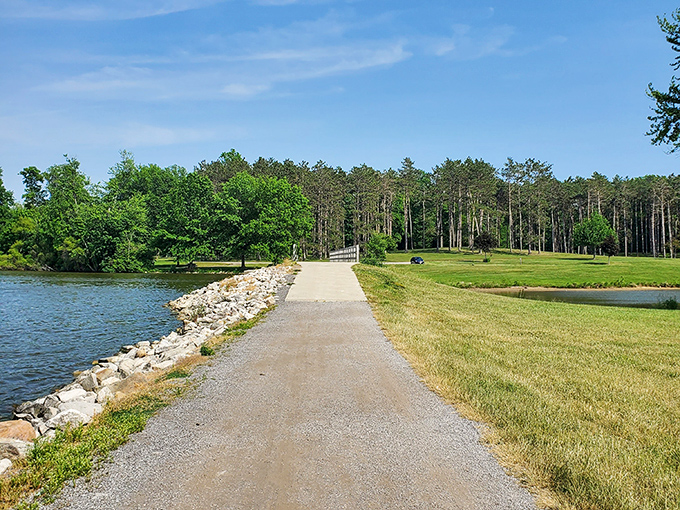 Norwalk Reservoir's peaceful walking path offers million-dollar views without the admission fee &ndash; nature's therapy session at a price everyone can afford.