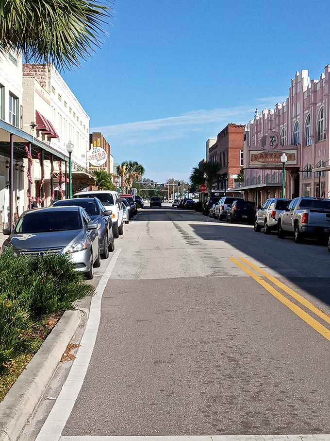 Oak Street's perfect symmetry of palm trees and historic buildings creates a quintessential Florida main street that begs to be strolled.