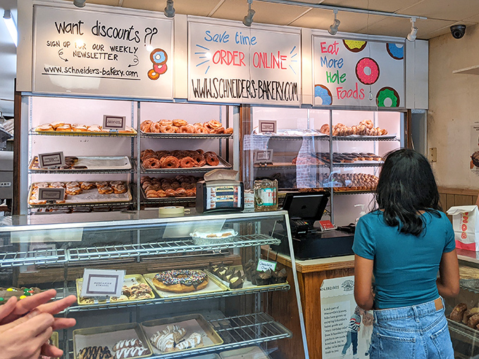 The modern world creeps in with online ordering signs, but the donuts remain gloriously old-school &ndash; handmade the way they've always been.