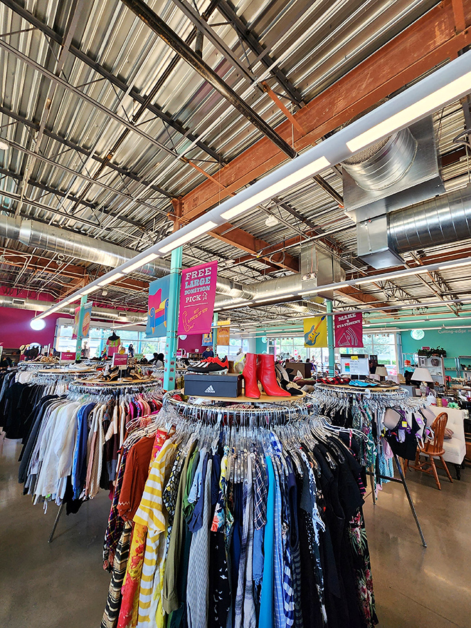 The thrifter's panorama. Wide aisles and organized sections make treasure hunting less overwhelming and more like a well-planned adventure.
