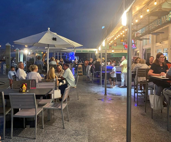 Outdoor dining here feels like you've crashed a particularly delicious block party where everyone has excellent taste in seafood.