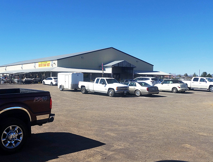 The parking lot fills with treasure hunters' vehicles, each trunk about to become a time capsule of southwestern finds.