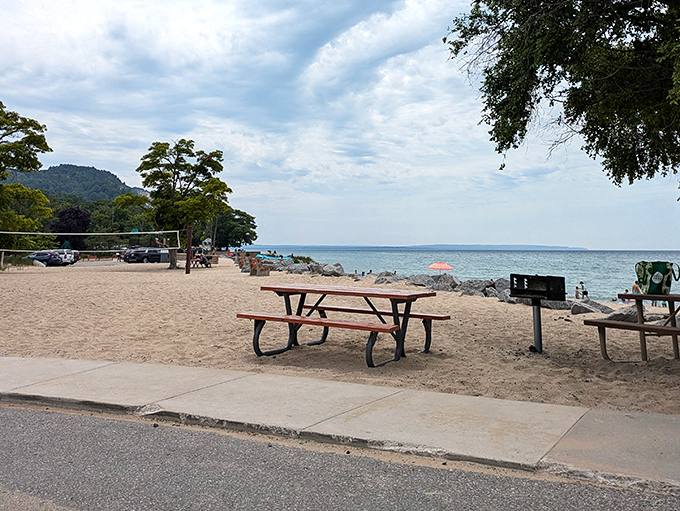 Beach picnic tables: the unsung heroes of summer meals. Where sandwiches somehow taste better and conversations flow easier than they do at fancy restaurants.