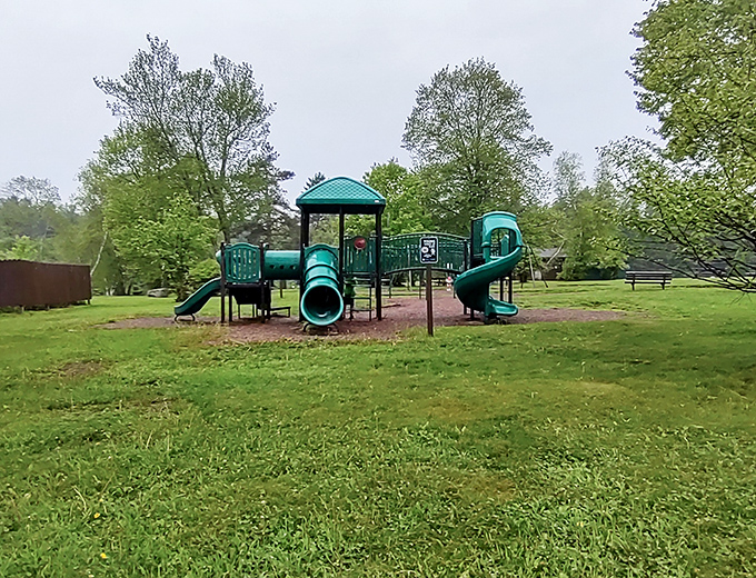 Even in the wilderness, kids need to climb on something designed for climbing. This playground offers a welcome energy release between hiking adventures.
