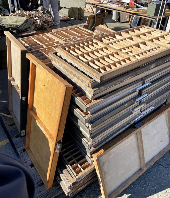 Printer's trays that once organized the alphabet now stand ready to display your collection of miniature whatever-you're-into.