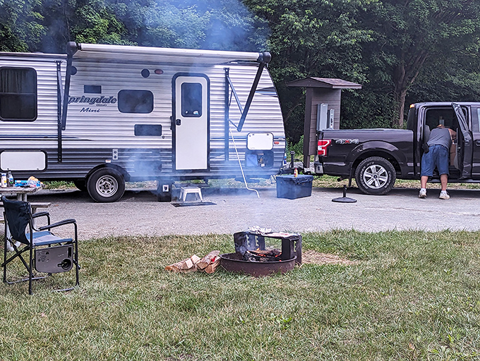 RV camping brings modern conveniences to this wilderness retreat without completely abandoning civilization.