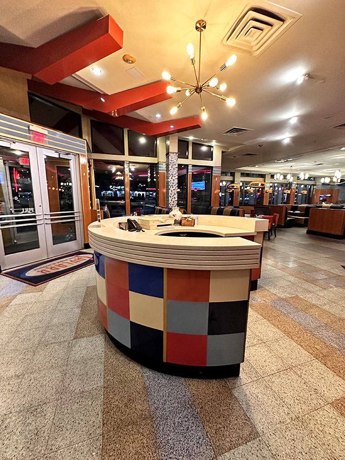 The host station's colorful mosaic welcomes you like an old friend who happens to have excellent taste in mid-century design.