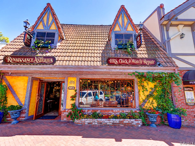 Renaissance Antiques offers treasures behind a facade straight from a European postcard. Those flower boxes aren't just pretty—they're practically mandatory in Solvang.