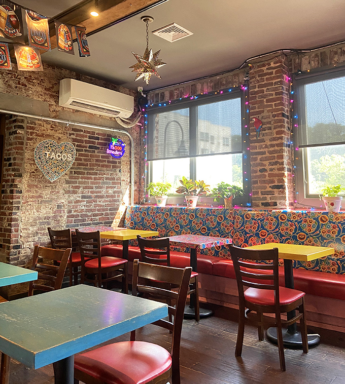 Banquette seating adds comfort to character, with patterns that make every booth feel like the VIP section.