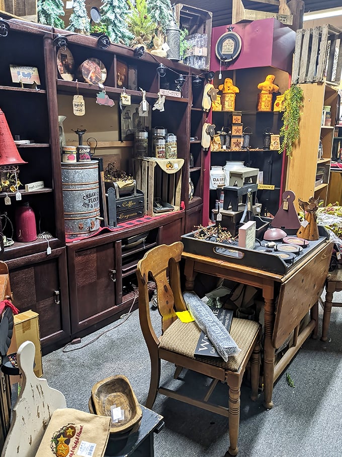 A perfectly staged vignette of rural nostalgia – that desk has probably witnessed more history than most history books contain.