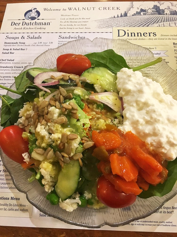 A salad that doesn't apologize for being healthy&mdash;it's too busy showing off its fresh vegetables and cottage cheese companion.