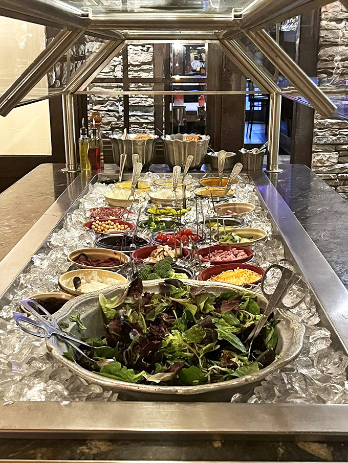 The salad bar&mdash;where health-conscious diners and those seeking pre-steak roughage can customize their vegetable experience with military precision.