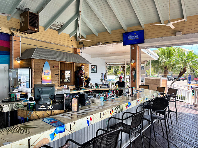 Outdoor bar seating that screams "vacation mode activated" &ndash; even if you're just on your lunch break from work down the street.