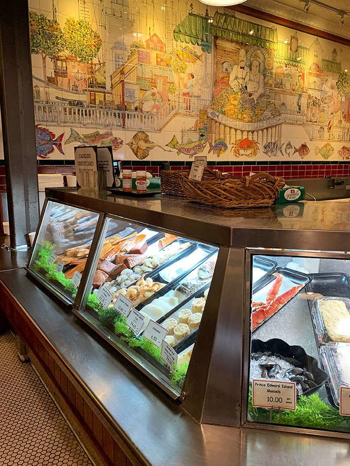 The fish counter's colorful display showcases today's catch like jewels in a treasure chest &ndash; each filet a testament to ocean-to-table freshness.