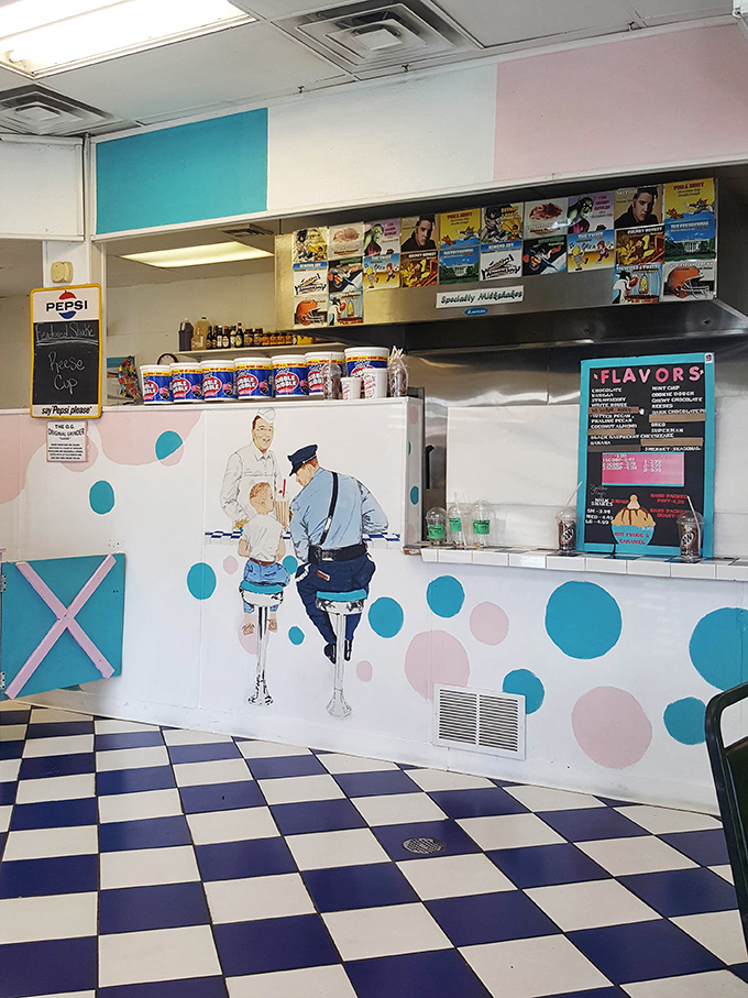 Vintage illustrations and soda fountain vibes create an atmosphere where "grab the tab here" feels like friendly advice from another era.