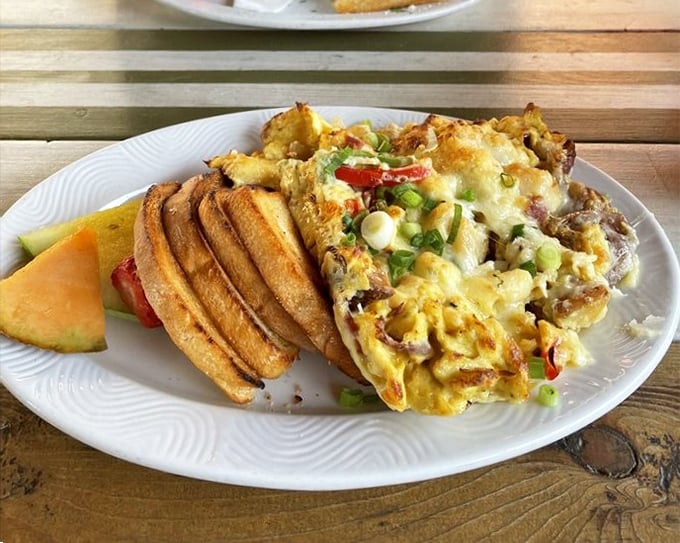 The aptly named "Shipwreck" is breakfast chaos in the best possible way&mdash;eggs, potatoes, and veggies colliding in perfect harmony. 