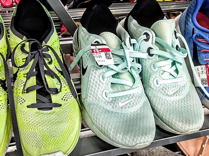 Barely-worn athletic shoes lined up like eager puppies at the shelter: "Pick me! I've got miles left in me!"