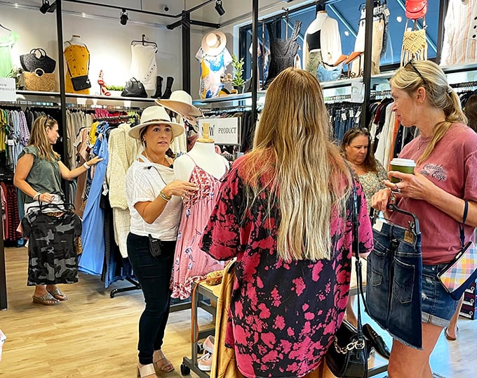 Shopping becomes a social experience when the finds are this good. That pink floral kimono is about to find its forever home.