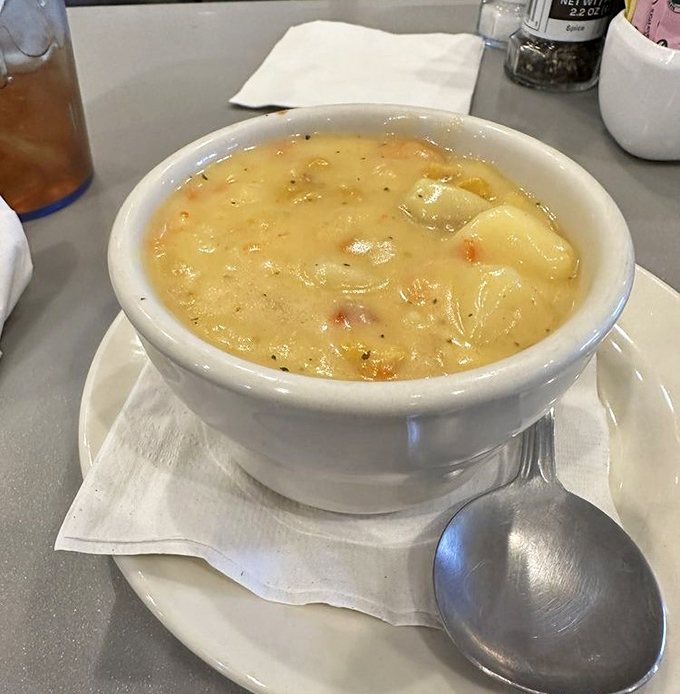 This creamy soup isn't just a starter&mdash;it's a warm hug in a bowl, with chunks of potato and vegetables swimming in liquid comfort.