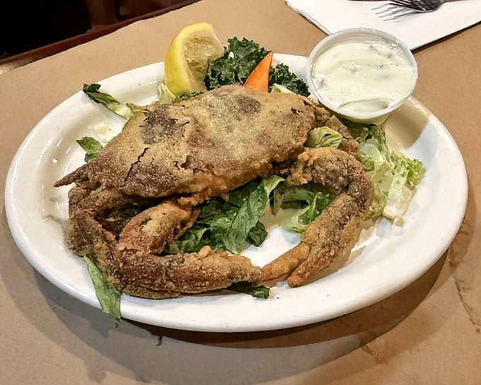 Soft shell crab looking crispy and proud, like it dressed up for its own delicious farewell party.