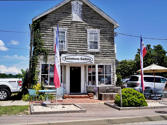 The weathered wood of Solomons Gallery speaks of stories and storms weathered, now housing treasures that capture the soul of Chesapeake living.