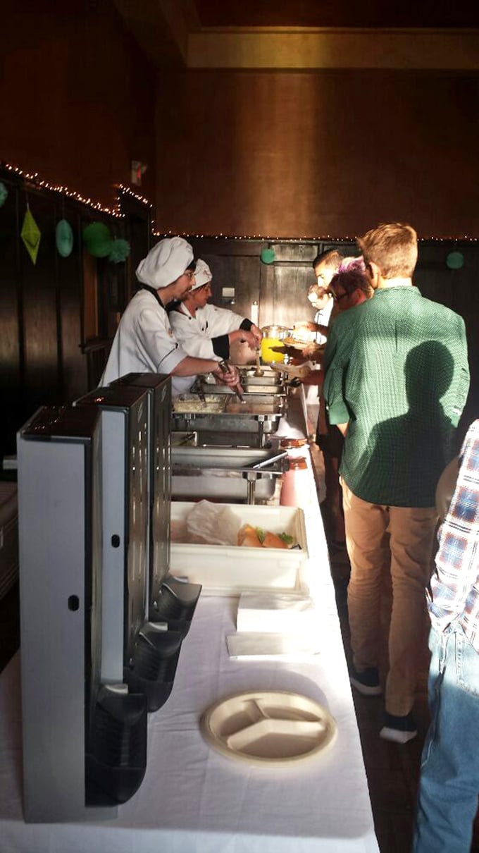 What appears to be a catering setup, where Stuff's brings their breakfast brilliance to events. The chef's whites mean business.