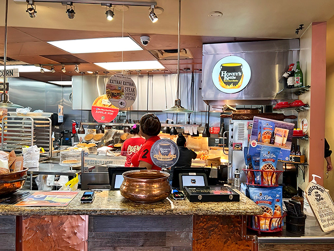 The open kitchen concept lets you witness the choreography of chicken preparation &ndash; these folks know exactly what they're doing.