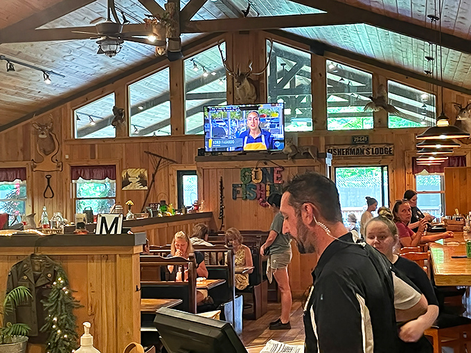 High ceilings and natural light flood this section of the restaurant. The staff moves efficiently while diners enjoy their smoky treasures.