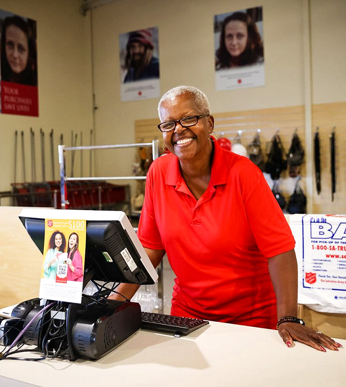 The heart of any great thrift store is its people. This smiling team member embodies the warm welcome that makes treasure hunting here so enjoyable.