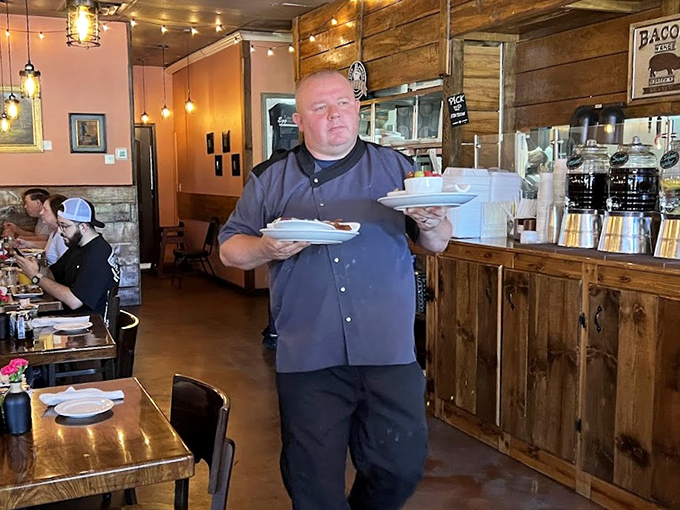 The unsung hero of breakfast&mdash;a server balancing multiple plates with the grace of a ballet dancer and the focus of a neurosurgeon.