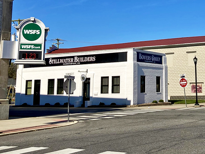 Stillwater Builders and neighboring businesses maintain Harrington's classic small-town streetscape, where history and progress find comfortable balance.