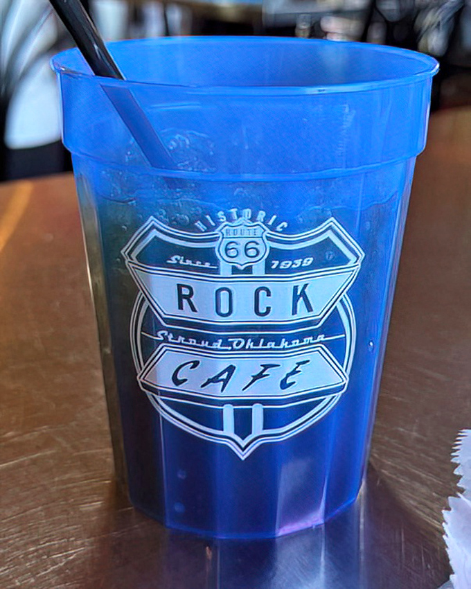 Even the cups tell a story here&mdash;Route 66 history served cold with every refreshing sip of Oklahoma hospitality.