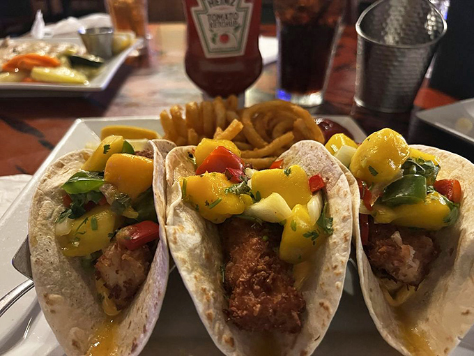 Tacos that didn't get the memo they're in the Keys &ndash; bringing a fiesta of flavors topped with tropical mango salsa.